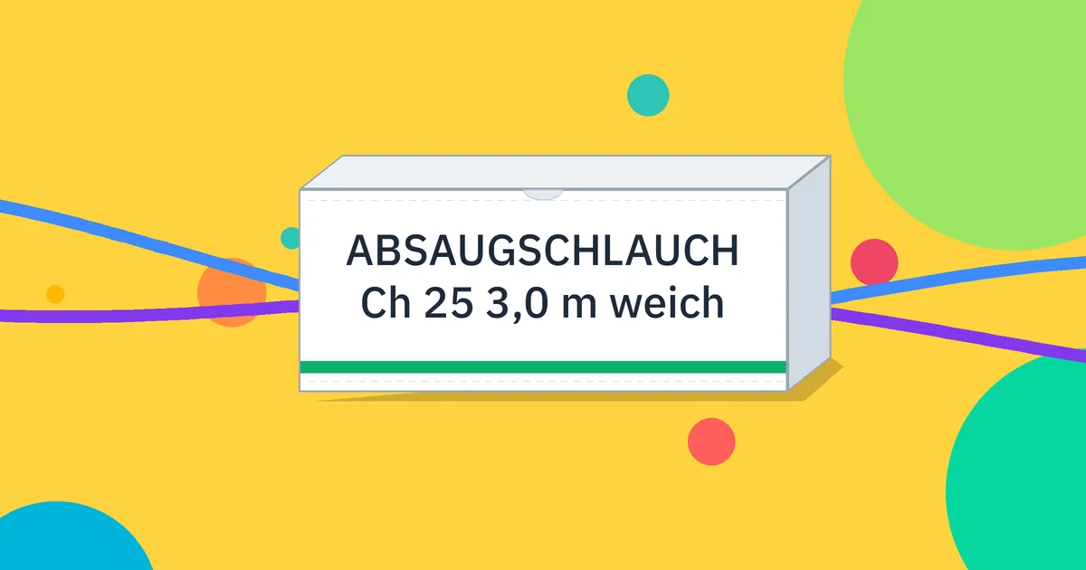 Symbolbild: Packung mit der Aufschrift ABSAUGSCHLAUCH Ch 25 3,0 m weich (PZN 17484189) – Verfügbarkeit und Bezug in Apotheken in Frankfurt am Main