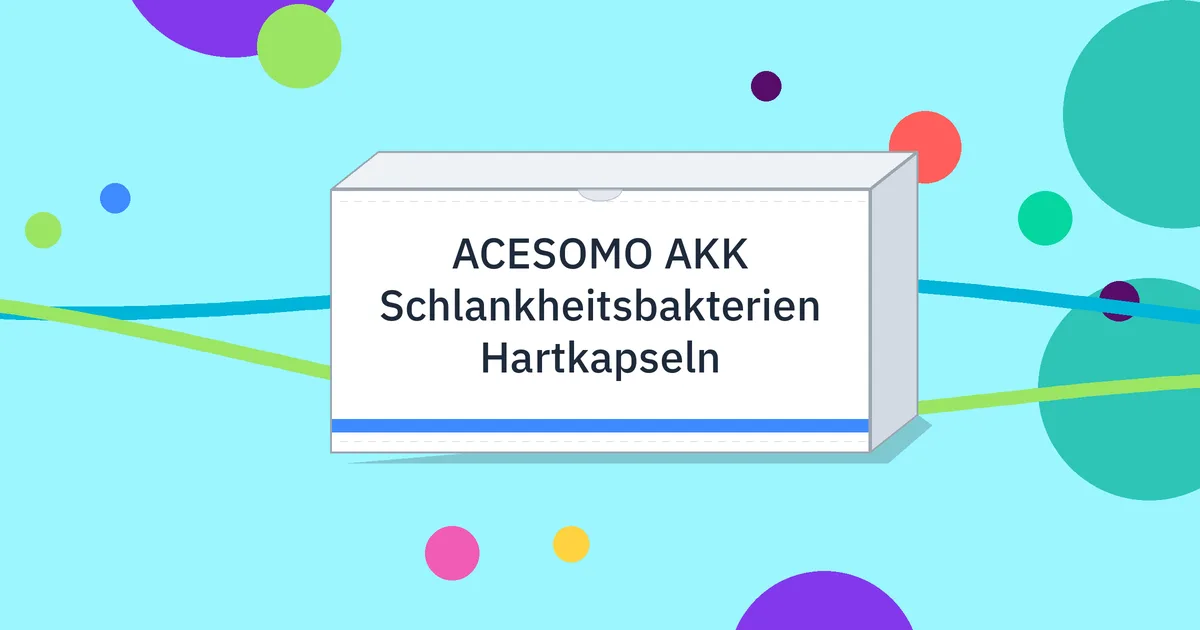 Symbolbild: Packung mit der Aufschrift ACESOMO AKK Schlankheitsbakterien Hartkapseln (PZN 20029879) – Verfügbarkeit und Bezug in Apotheken in Frankfurt am Main