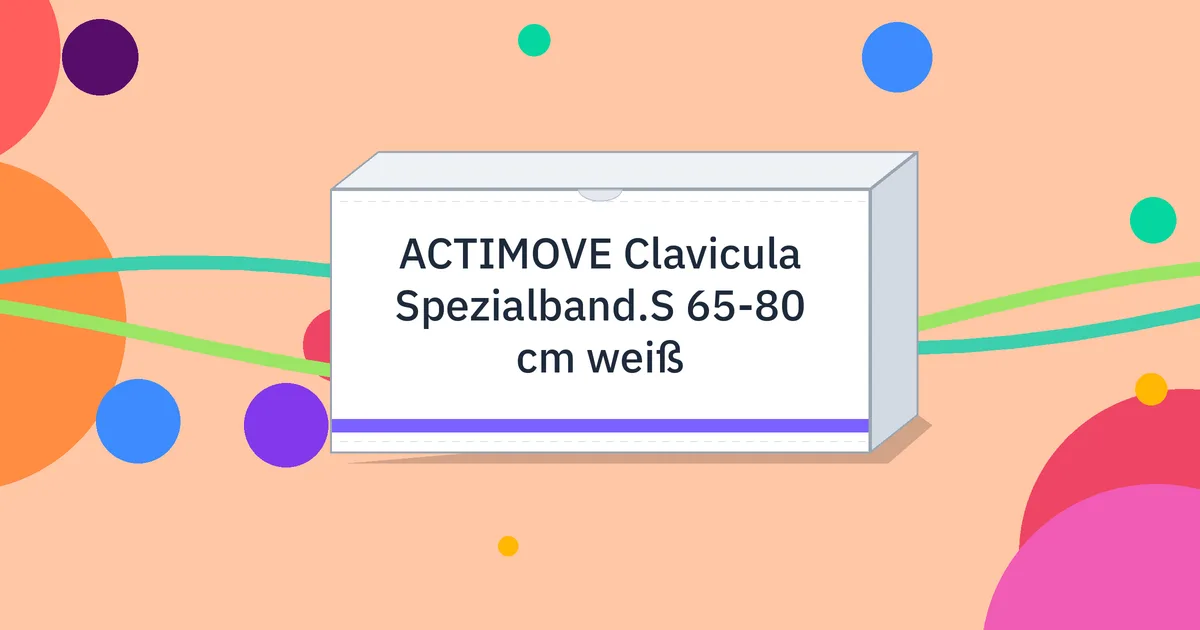 Symbolbild: Packung mit der Aufschrift ACTIMOVE Clavicula Spezialband.S 65-80 cm weiß (PZN 18222818) – Verfügbarkeit und Bezug in Apotheken in Frankfurt am Main