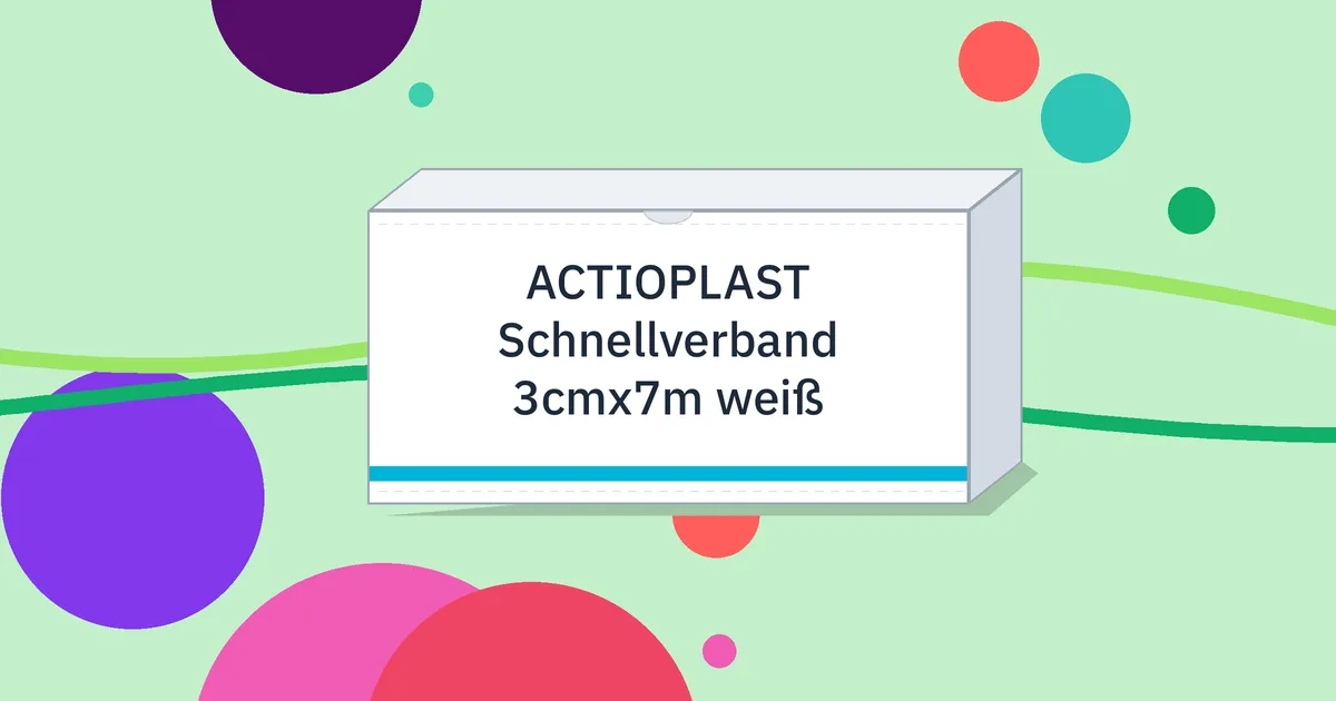Symbolbild: Packung mit der Aufschrift ACTIOPLAST Schnellverband 3cmx7m weiß (PZN 03297963) – Verfügbarkeit und Bezug in Apotheken in Frankfurt am Main