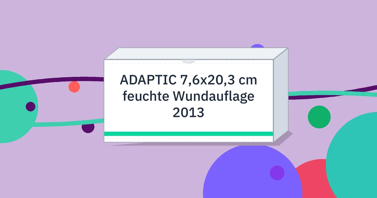 Symbolbild: Packung mit der Aufschrift ADAPTIC 7,6x20,3 cm feuchte Wundauflage 2013 (PZN 03135309) – Verfügbarkeit und Bezug in Apotheken in Frankfurt am Main