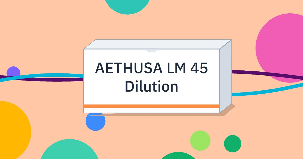 Symbolbild: Packung mit der Aufschrift AETHUSA LM 45 Dilution (PZN 12756068) – Verfügbarkeit und Bezug in Apotheken in Frankfurt am Main
