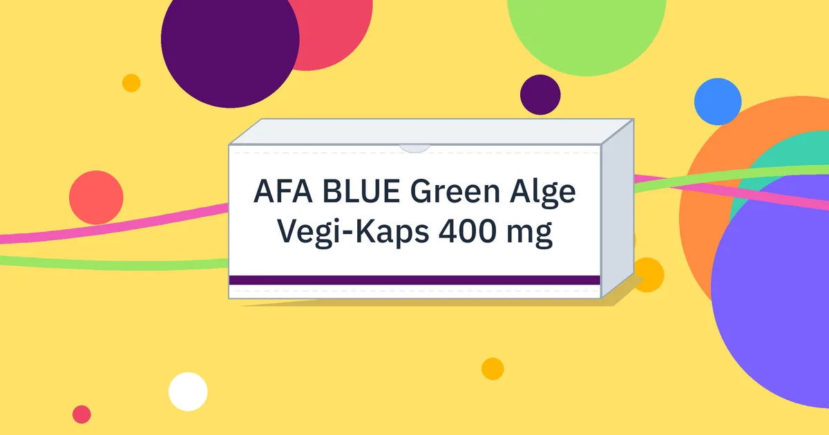 Symbolbild: Packung mit der Aufschrift AFA BLUE Green Alge Vegi-Kaps 400 mg (PZN 02570747) – Verfügbarkeit und Bezug in Apotheken in Frankfurt am Main
