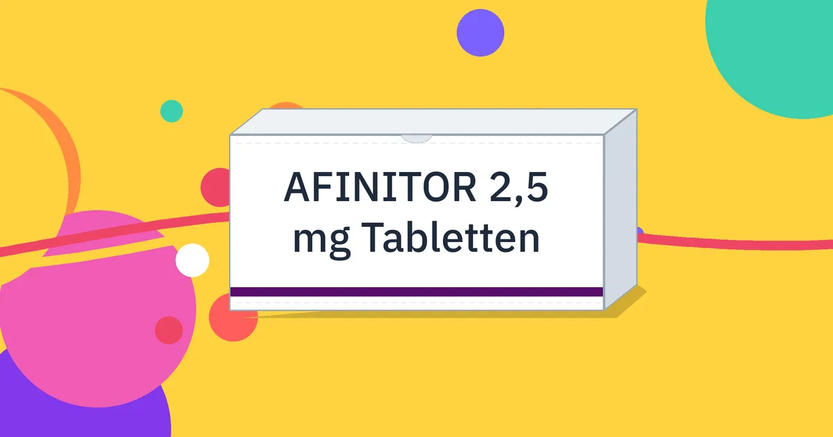 Symbolbild: Packung mit der Aufschrift AFINITOR 2,5 mg Tabletten (PZN 20594332) – Verfügbarkeit und Bezug in Apotheken in Frankfurt am Main