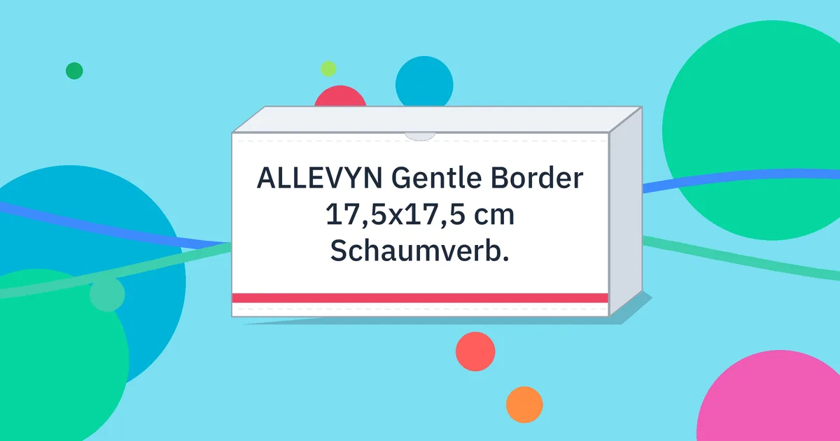 Symbolbild: Packung mit der Aufschrift ALLEVYN Gentle Border 17,5x17,5 cm Schaumverb. (PZN 12454195) – Verfügbarkeit und Bezug in Apotheken in Frankfurt am Main