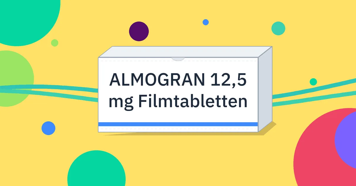 Symbolbild: Packung mit der Aufschrift ALMOGRAN 12,5 mg Filmtabletten (PZN 06195720) – Verfügbarkeit und Bezug in Apotheken in Frankfurt am Main