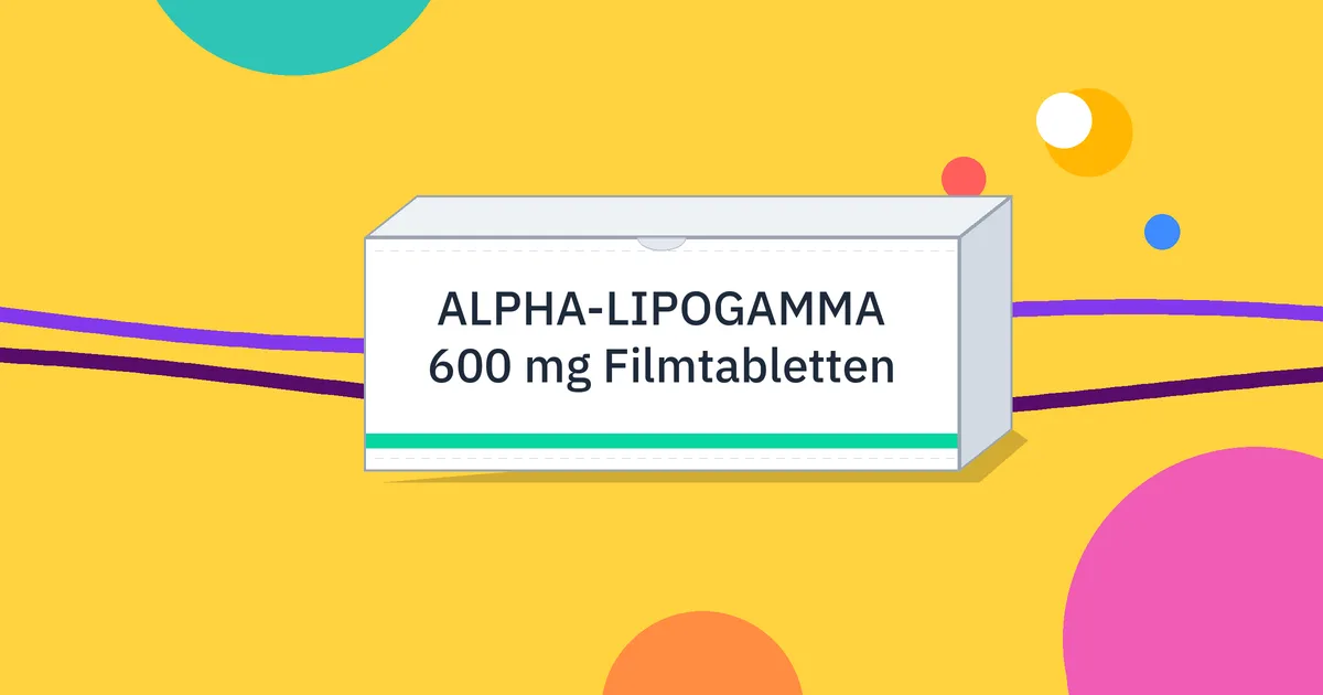 Symbolbild: Packung mit der Aufschrift ALPHA-LIPOGAMMA 600 mg Filmtabletten (PZN 10109146) – Verfügbarkeit und Bezug in Apotheken in Frankfurt am Main