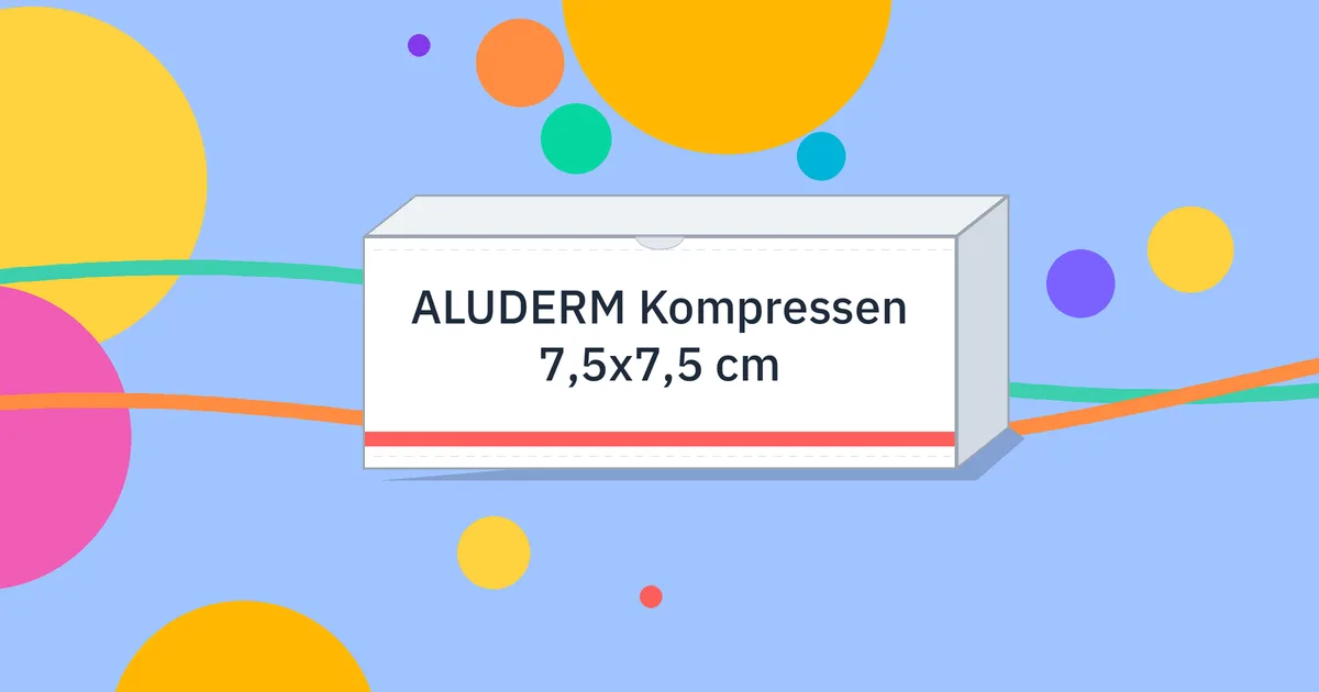 Symbolbild: Packung mit der Aufschrift ALUDERM Kompressen 7,5x7,5 cm (PZN 03446096) – Verfügbarkeit und Bezug in Apotheken in Frankfurt am Main