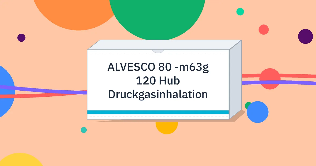 Symbolbild: Packung mit der Aufschrift ALVESCO 80 -m63g 120 Hub Druckgasinhalation (PZN 06573837) – Verfügbarkeit und Bezug in Apotheken in Frankfurt am Main