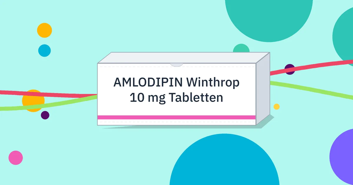 Symbolbild: Packung mit der Aufschrift AMLODIPIN Winthrop 10 mg Tabletten (PZN 02146587) – Verfügbarkeit und Bezug in Apotheken in Frankfurt am Main