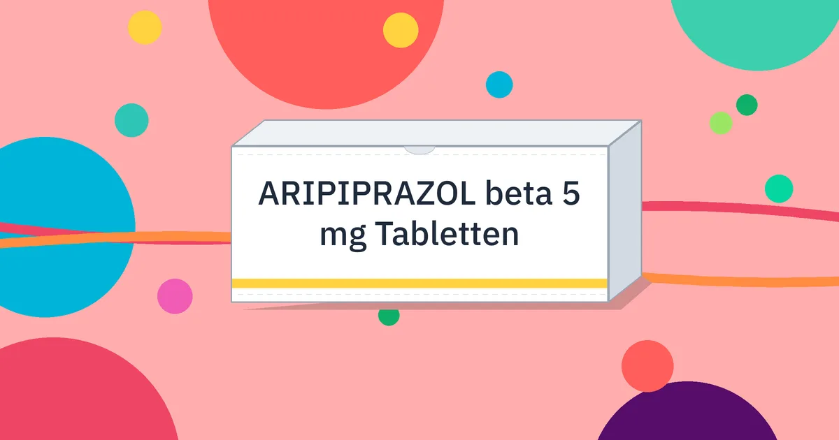 Symbolbild: Packung mit der Aufschrift ARIPIPRAZOL beta 5 mg Tabletten (PZN 07504465) – Verfügbarkeit und Bezug in Apotheken in Frankfurt am Main