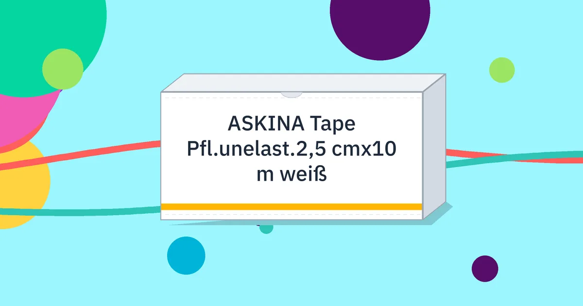 Symbolbild: Packung mit der Aufschrift ASKINA Tape Pfl.unelast.2,5 cmx10 m weiß (PZN 07269544) – Verfügbarkeit und Bezug in Apotheken in Frankfurt am Main