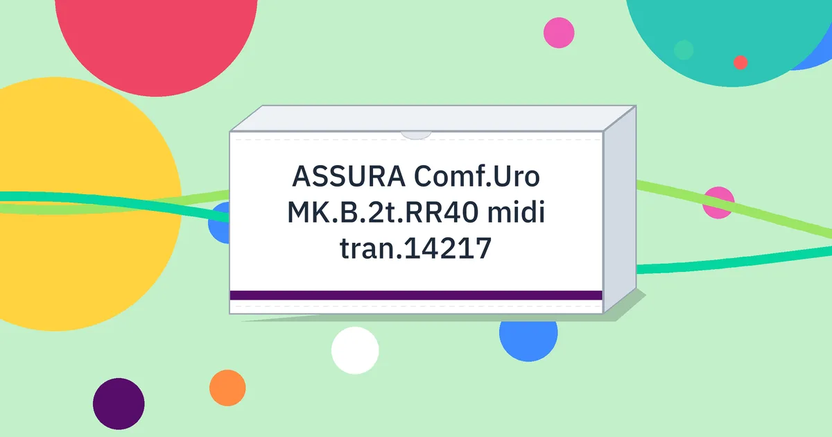 Symbolbild: Packung mit der Aufschrift ASSURA Comf.Uro MK.B.2t.RR40 midi tran.14217 (PZN 00843017) – Verfügbarkeit und Bezug in Apotheken in Frankfurt am Main