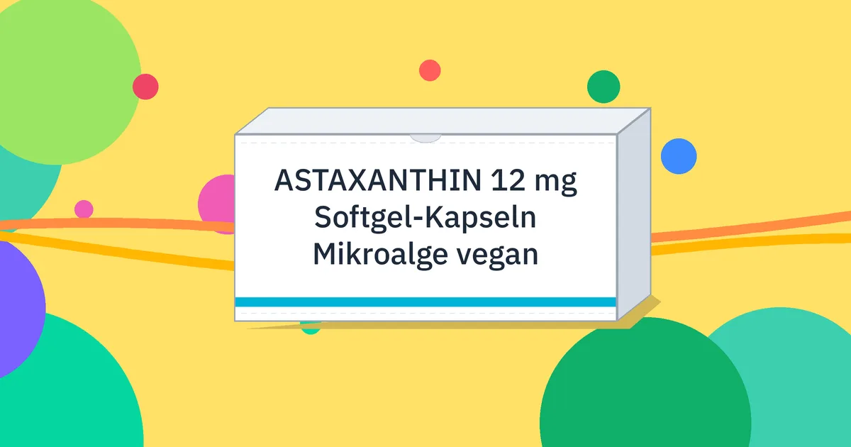 Symbolbild: Packung mit der Aufschrift ASTAXANTHIN 12 mg Softgel-Kapseln Mikroalge vegan (PZN 18377739) – Verfügbarkeit und Bezug in Apotheken in Frankfurt am Main