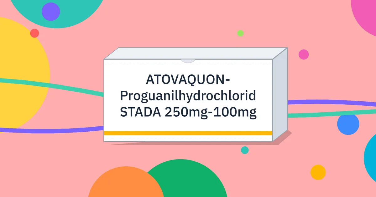 Symbolbild: Packung mit der Aufschrift ATOVAQUON-Proguanilhydrochlorid STADA 250mg-100mg (PZN 08738343) – Verfügbarkeit und Bezug in Apotheken in Frankfurt am Main