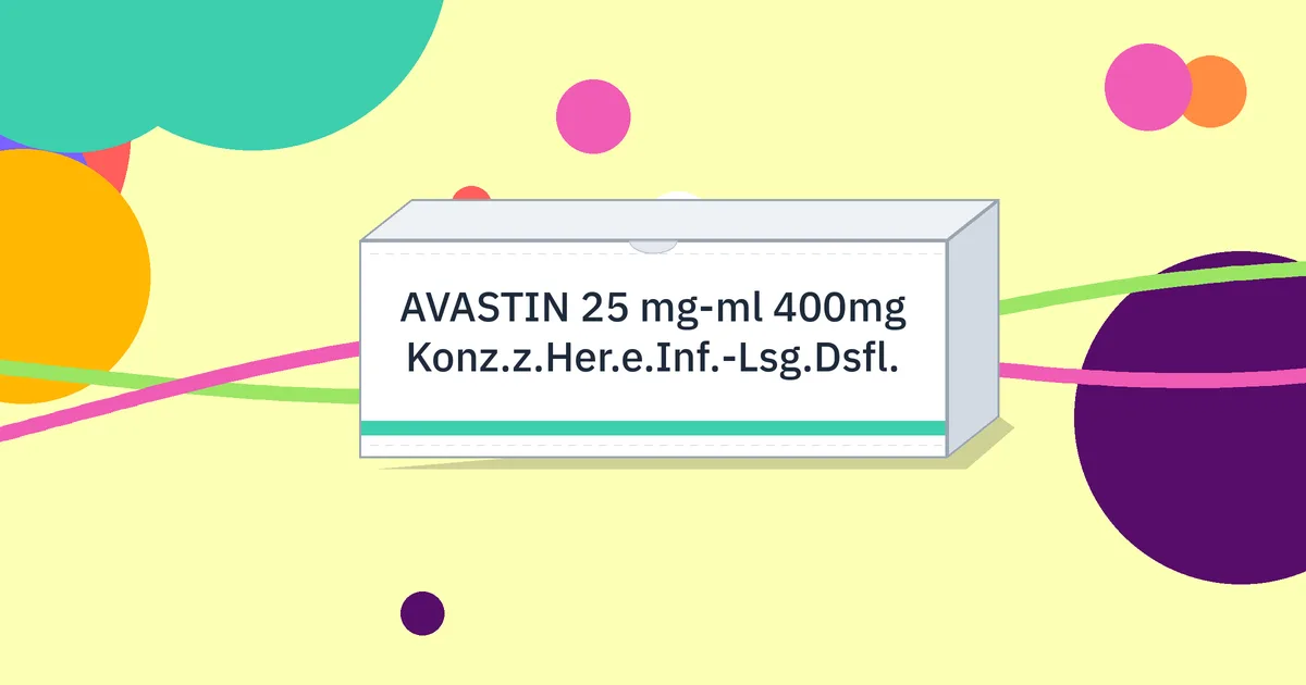 Symbolbild: Packung mit der Aufschrift AVASTIN 25 mg-ml 400mg Konz.z.Her.e.Inf.-Lsg.Dsfl. (PZN 12432727) – Verfügbarkeit und Bezug in Apotheken in Frankfurt am Main