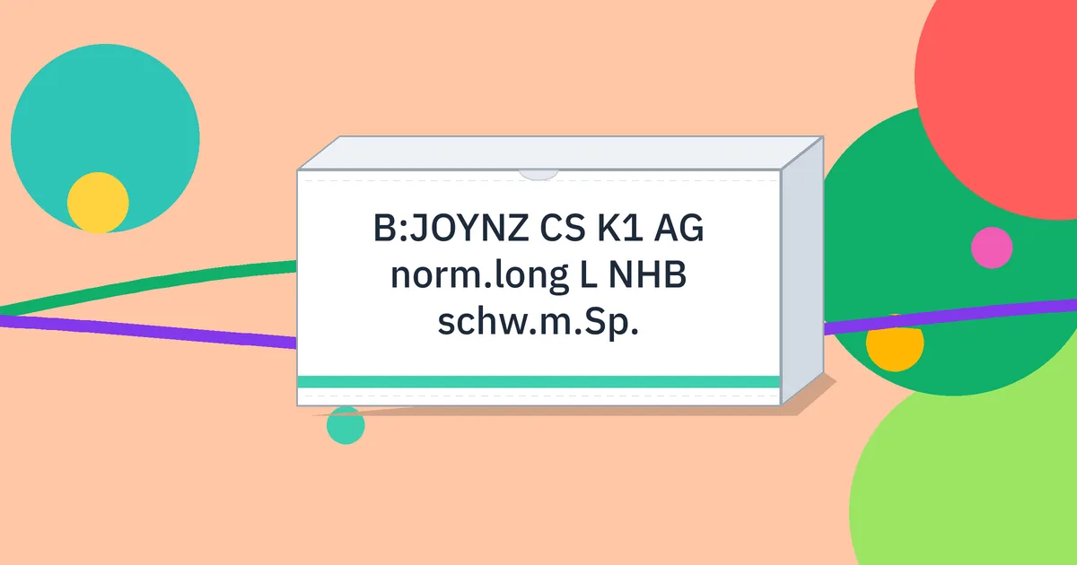 Symbolbild: Packung mit der Aufschrift B:JOYNZ CS K1 AG norm.long L NHB schw.m.Sp. (PZN 20530668) – Verfügbarkeit und Bezug in Apotheken in Frankfurt am Main