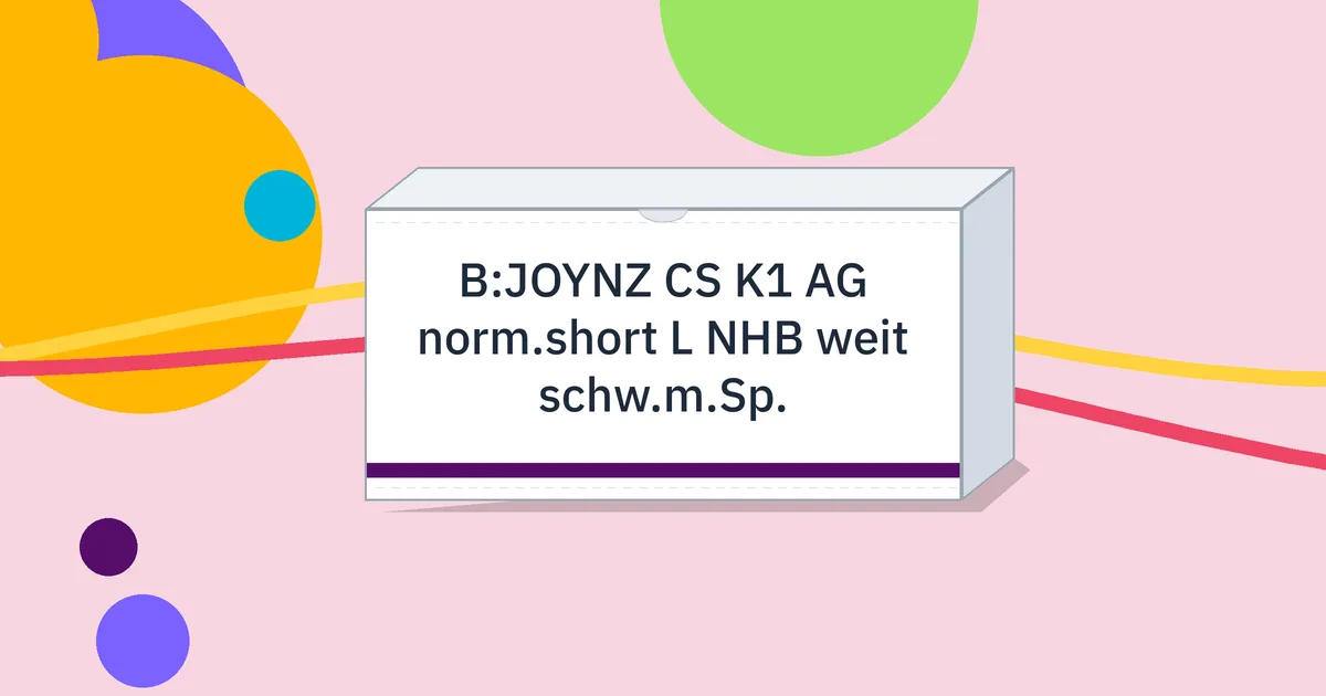 Symbolbild: Packung mit der Aufschrift B:JOYNZ CS K1 AG norm.short L NHB weit schw.m.Sp. (PZN 20535370) – Verfügbarkeit und Bezug in Apotheken in Frankfurt am Main