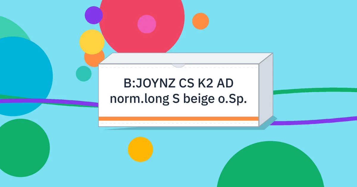 Symbolbild: Packung mit der Aufschrift B:JOYNZ CS K2 AD norm.long S beige o.Sp. (PZN 20528884) – Verfügbarkeit und Bezug in Apotheken in Frankfurt am Main