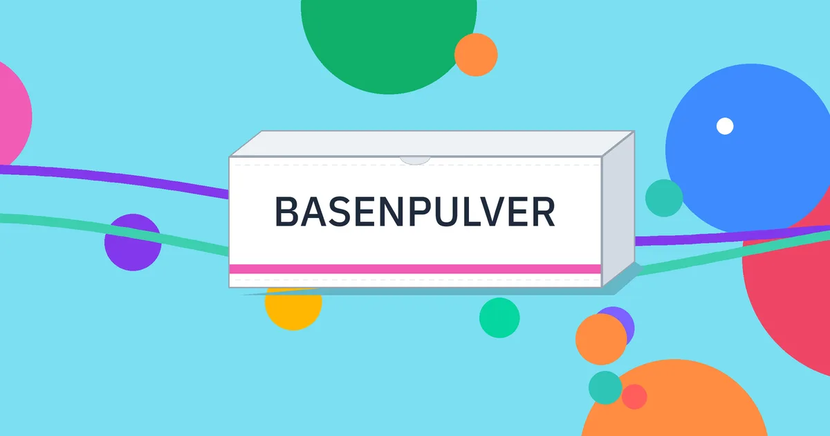 Symbolbild: Packung mit der Aufschrift BASENPULVER (PZN 17613379) – Verfügbarkeit und Bezug in Apotheken in Frankfurt am Main