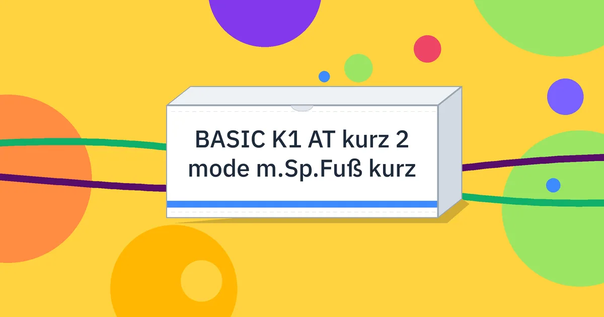 Symbolbild: Packung mit der Aufschrift BASIC K1 AT kurz 2 mode m.Sp.Fuß kurz (PZN 20262481) – Verfügbarkeit und Bezug in Apotheken in Frankfurt am Main