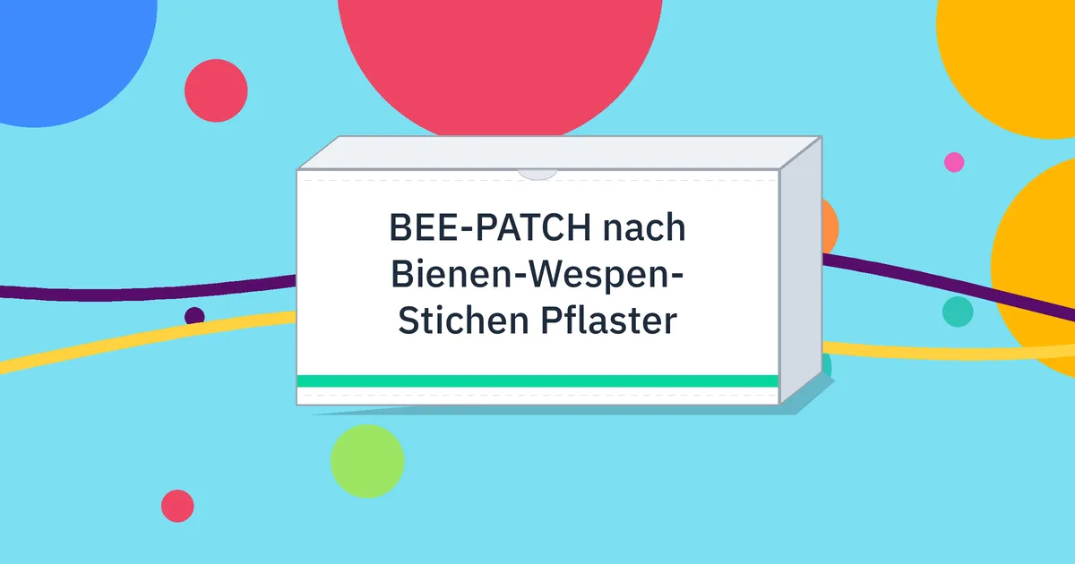Symbolbild: Packung mit der Aufschrift BEE-PATCH nach Bienen-Wespen-Stichen Pflaster (PZN 17204847) – Verfügbarkeit und Bezug in Apotheken in Frankfurt am Main