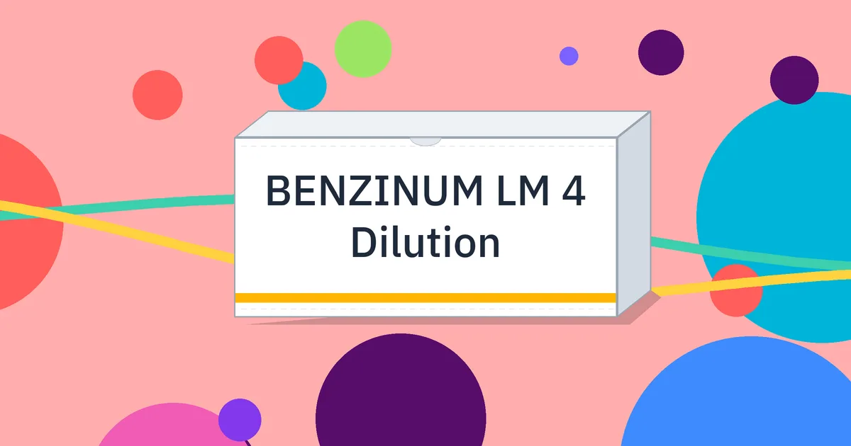Symbolbild: Packung mit der Aufschrift BENZINUM LM 4 Dilution (PZN 12791946) – Verfügbarkeit und Bezug in Apotheken in Frankfurt am Main