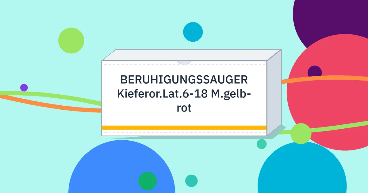 Symbolbild: Packung mit der Aufschrift BERUHIGUNGSSAUGER Kieferor.Lat.6-18 M.gelb-rot (PZN 00224751) – Verfügbarkeit und Bezug in Apotheken in Frankfurt am Main