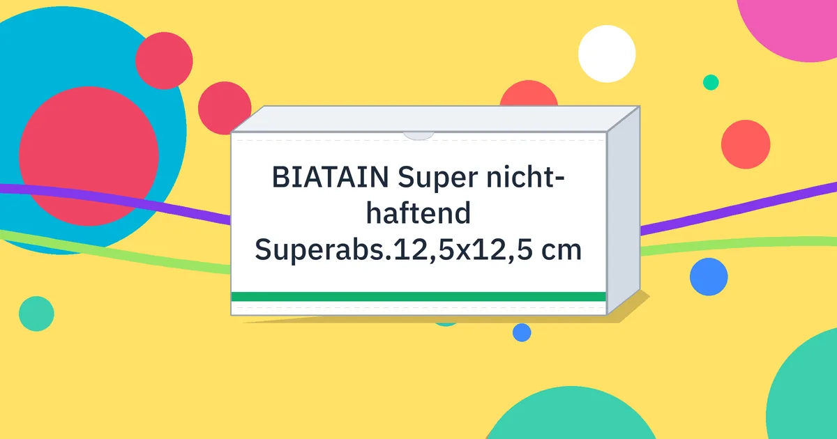 Symbolbild: Packung mit der Aufschrift BIATAIN Super nicht-haftend Superabs.12,5x12,5 cm (PZN 11381583) – Verfügbarkeit und Bezug in Apotheken in Frankfurt am Main