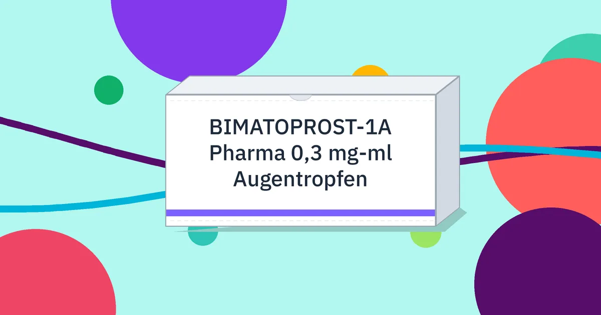 Symbolbild: Packung mit der Aufschrift BIMATOPROST-1A Pharma 0,3 mg-ml Augentropfen (PZN 12653380) – Verfügbarkeit und Bezug in Apotheken in Frankfurt am Main