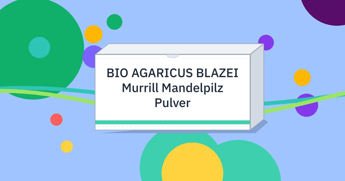 Symbolbild: Packung mit der Aufschrift BIO AGARICUS BLAZEI Murrill Mandelpilz Pulver (PZN 18724313) – Verfügbarkeit und Bezug in Apotheken in Frankfurt am Main