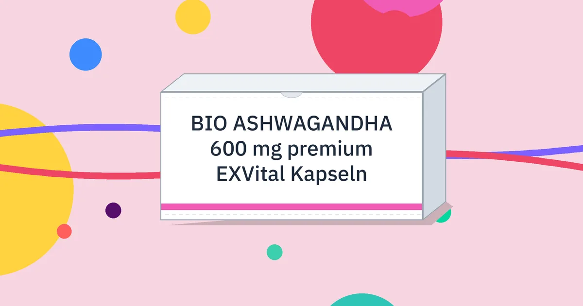 Symbolbild: Packung mit der Aufschrift BIO ASHWAGANDHA 600 mg premium EXVital Kapseln (PZN 17997931) – Verfügbarkeit und Bezug in Apotheken in Frankfurt am Main