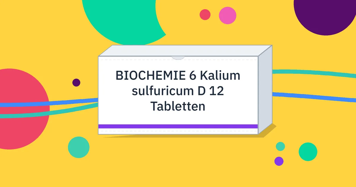 Symbolbild: Packung mit der Aufschrift BIOCHEMIE 6 Kalium sulfuricum D 12 Tabletten (PZN 05955933) – Verfügbarkeit und Bezug in Apotheken in Frankfurt am Main