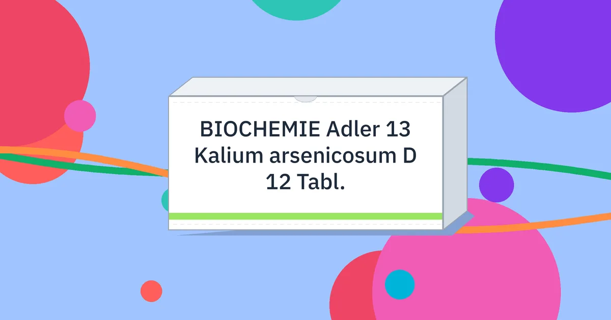Symbolbild: Packung mit der Aufschrift BIOCHEMIE Adler 13 Kalium arsenicosum D 12 Tabl. (PZN 02729633) – Verfügbarkeit und Bezug in Apotheken in Frankfurt am Main