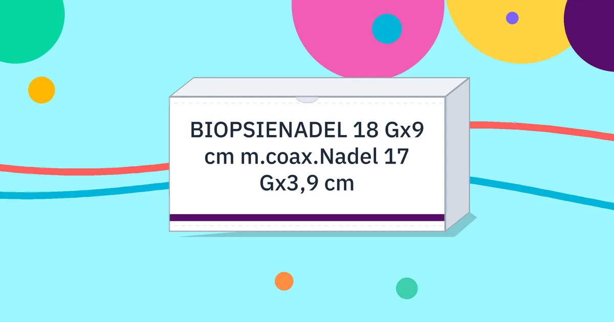 Symbolbild: Packung mit der Aufschrift BIOPSIENADEL 18 Gx9 cm m.coax.Nadel 17 Gx3,9 cm (PZN 12570895) – Verfügbarkeit und Bezug in Apotheken in Frankfurt am Main