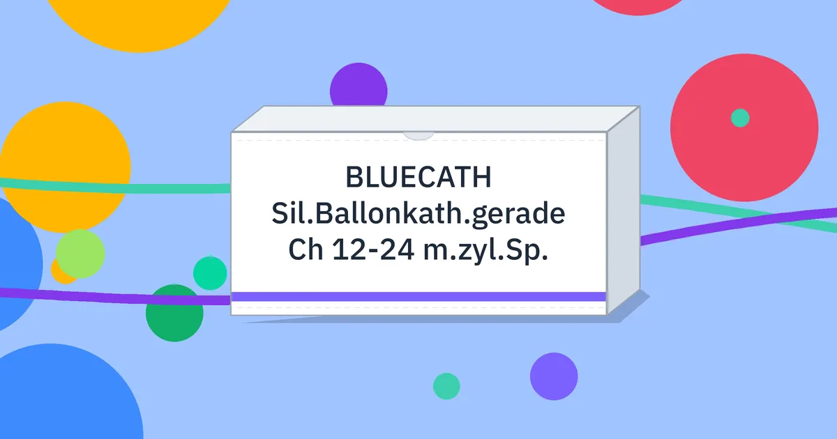 Symbolbild: Packung mit der Aufschrift BLUECATH Sil.Ballonkath.gerade Ch 12-24 m.zyl.Sp. (PZN 02357410) – Verfügbarkeit und Bezug in Apotheken in Frankfurt am Main