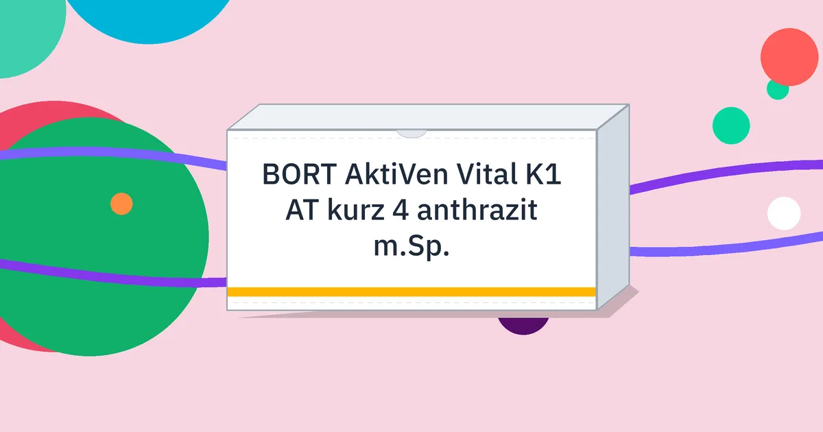Symbolbild: Packung mit der Aufschrift BORT AktiVen Vital K1 AT kurz 4 anthrazit m.Sp. (PZN 13742619) – Verfügbarkeit und Bezug in Apotheken in Frankfurt am Main