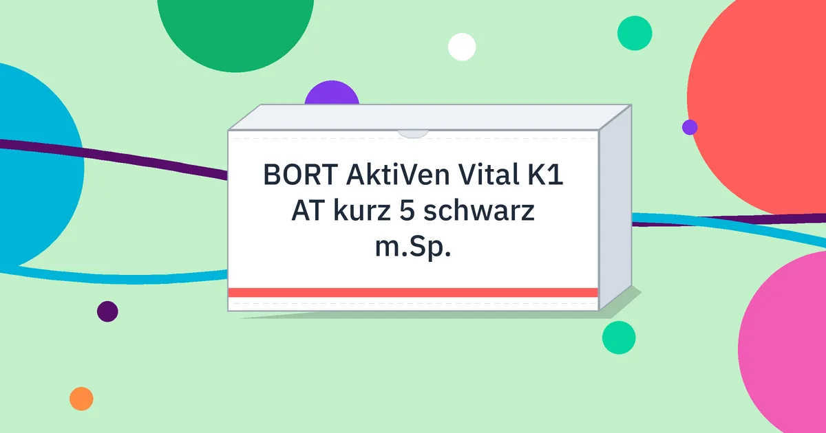 Symbolbild: Packung mit der Aufschrift BORT AktiVen Vital K1 AT kurz 5 schwarz m.Sp. (PZN 13739936) – Verfügbarkeit und Bezug in Apotheken in Frankfurt am Main
