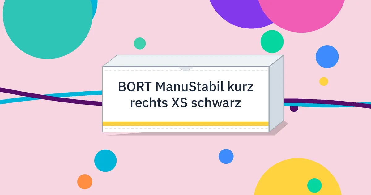 Symbolbild: Packung mit der Aufschrift BORT ManuStabil kurz rechts XS schwarz (PZN 05539809) – Verfügbarkeit und Bezug in Apotheken in Frankfurt am Main