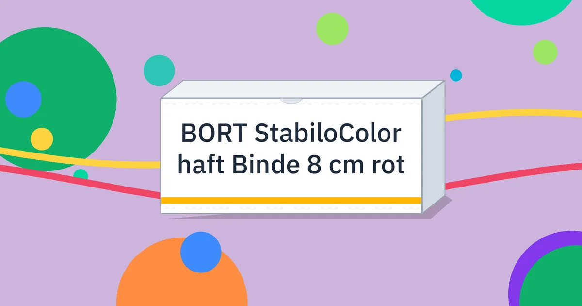 Symbolbild: Packung mit der Aufschrift BORT StabiloColor haft Binde 8 cm rot (PZN 08829413) – Verfügbarkeit und Bezug in Apotheken in Frankfurt am Main