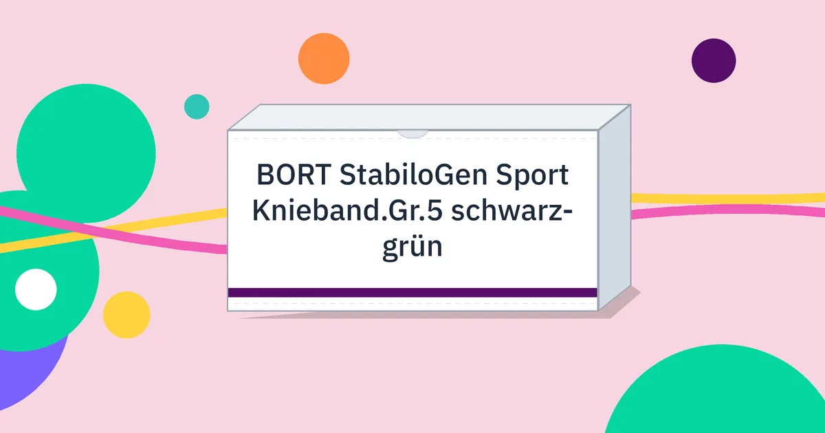 Symbolbild: Packung mit der Aufschrift BORT StabiloGen Sport Knieband.Gr.5 schwarz-grün (PZN 16846621) – Verfügbarkeit und Bezug in Apotheken in Frankfurt am Main