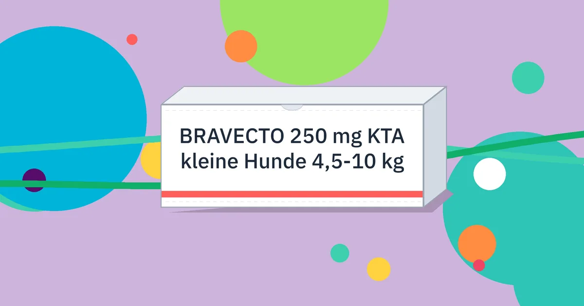 Symbolbild: Packung mit der Aufschrift BRAVECTO 250 mg KTA kleine Hunde 4,5-10 kg (PZN 10985712) – Verfügbarkeit und Bezug in Apotheken in Frankfurt am Main