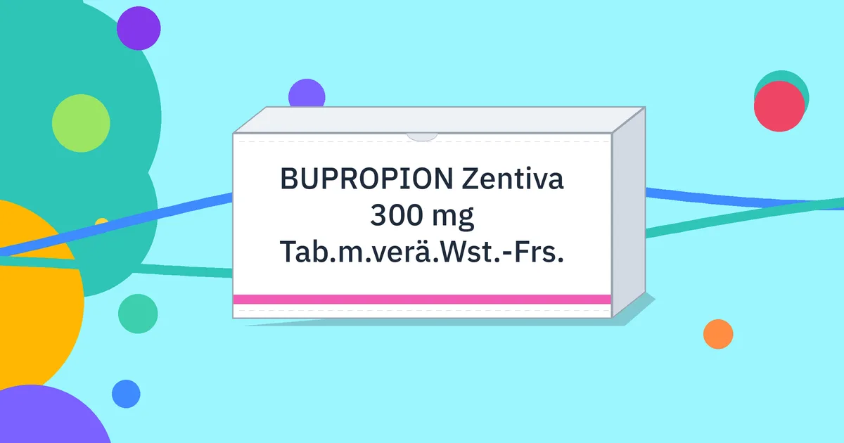 Symbolbild: Packung mit der Aufschrift BUPROPION Zentiva 300 mg Tab.m.verä.Wst.-Frs. (PZN 15239445) – Verfügbarkeit und Bezug in Apotheken in Frankfurt am Main