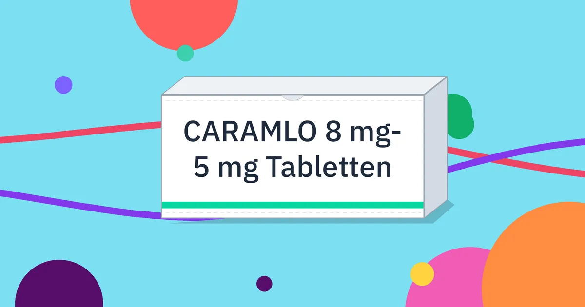 Symbolbild: Packung mit der Aufschrift CARAMLO 8 mg-5 mg Tabletten (PZN 19857944) – Verfügbarkeit und Bezug in Apotheken in Frankfurt am Main