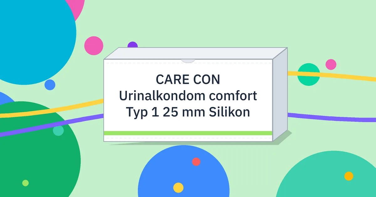 Symbolbild: Packung mit der Aufschrift CARE CON Urinalkondom comfort Typ 1 25 mm Silikon (PZN 17520554) – Verfügbarkeit und Bezug in Apotheken in Frankfurt am Main