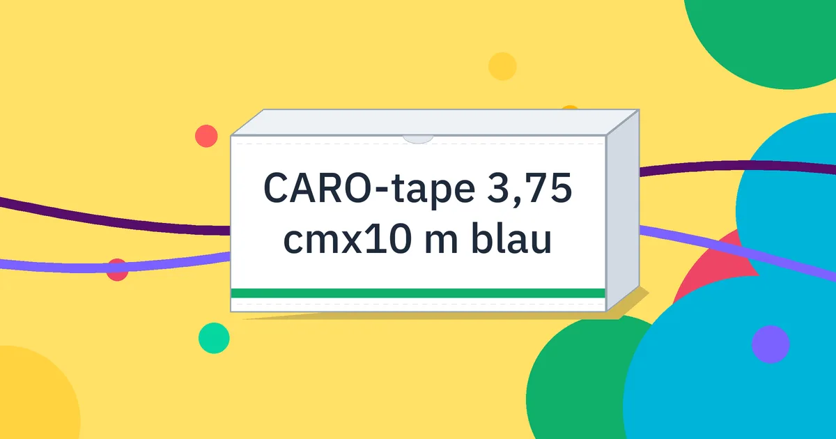Symbolbild: Packung mit der Aufschrift CARO-tape 3,75 cmx10 m blau (PZN 11670732) – Verfügbarkeit und Bezug in Apotheken in Frankfurt am Main
