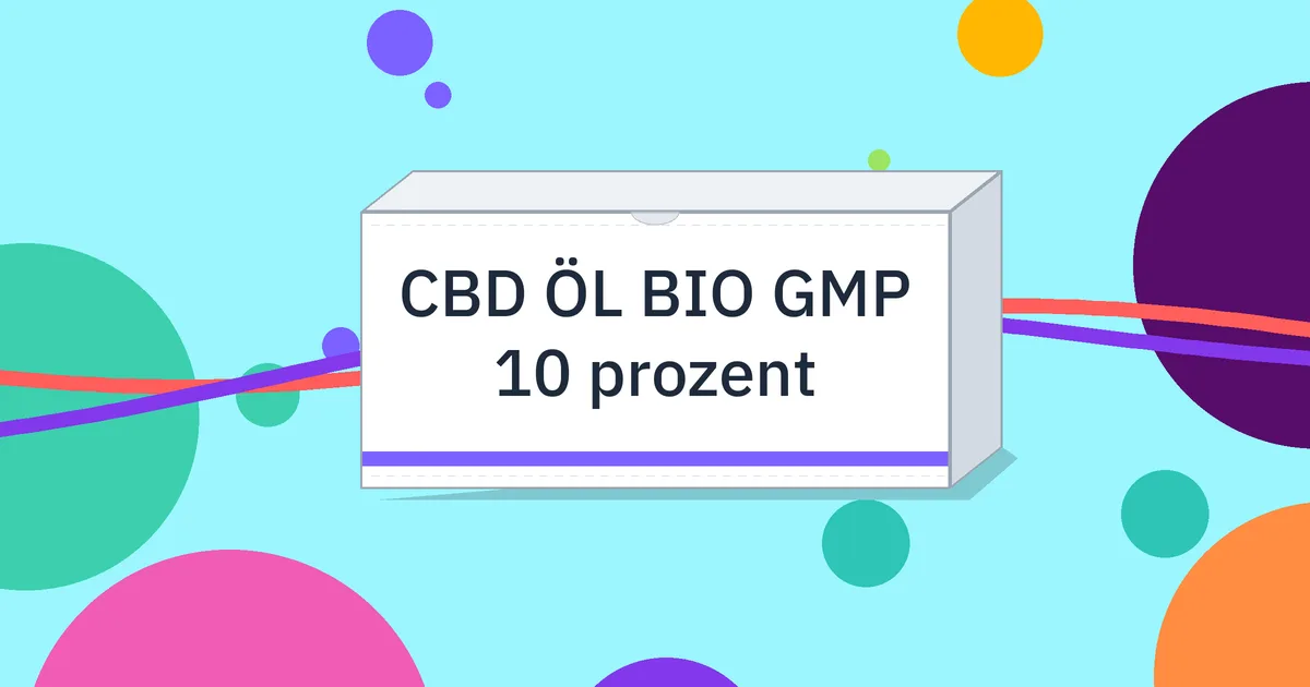 Symbolbild: Packung mit der Aufschrift CBD ÖL BIO GMP 10 prozent (PZN 14221532) – Verfügbarkeit und Bezug in Apotheken in Frankfurt am Main