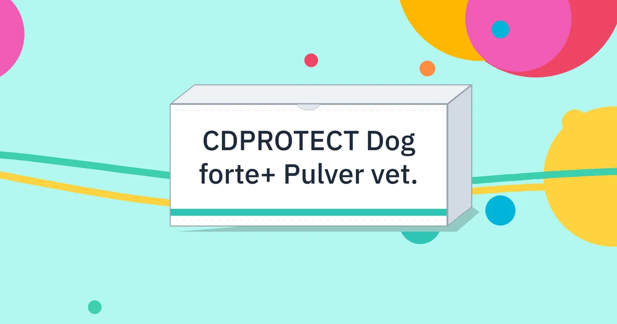 Symbolbild: Packung mit der Aufschrift CDPROTECT Dog forte+ Pulver vet. (PZN 18367149) – Verfügbarkeit und Bezug in Apotheken in Frankfurt am Main