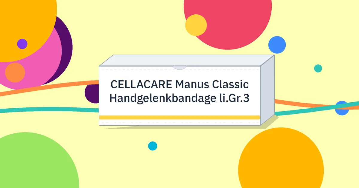 Symbolbild: Packung mit der Aufschrift CELLACARE Manus Classic Handgelenkbandage li.Gr.3 (PZN 20550062) – Verfügbarkeit und Bezug in Apotheken in Frankfurt am Main