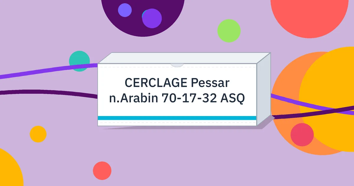 Symbolbild: Packung mit der Aufschrift CERCLAGE Pessar n.Arabin 70-17-32 ASQ (PZN 03373977) – Verfügbarkeit und Bezug in Apotheken in Frankfurt am Main